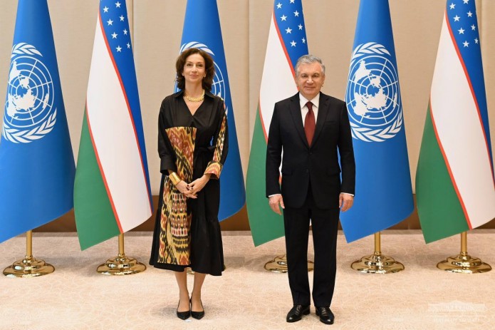 Shavkat Mirziyoyev YUNESCO bosh direktori Odri Azule bilan uchrashuv o ...