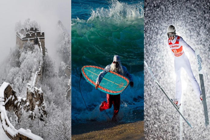 Qor bilan burkangan Buyuk Xitoy devori, Madrid hayvonot bog'idagi qizil ...