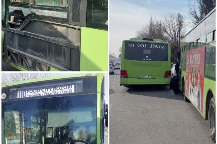 Toshkent shahrida yo‘lovchi tashuvchi avtobuslar to‘qnashdi | UzReport.news